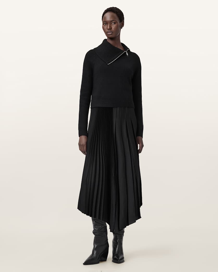 Jax 2-in-1 Roll Neck Maxi Dress Black | ALLSAINTS